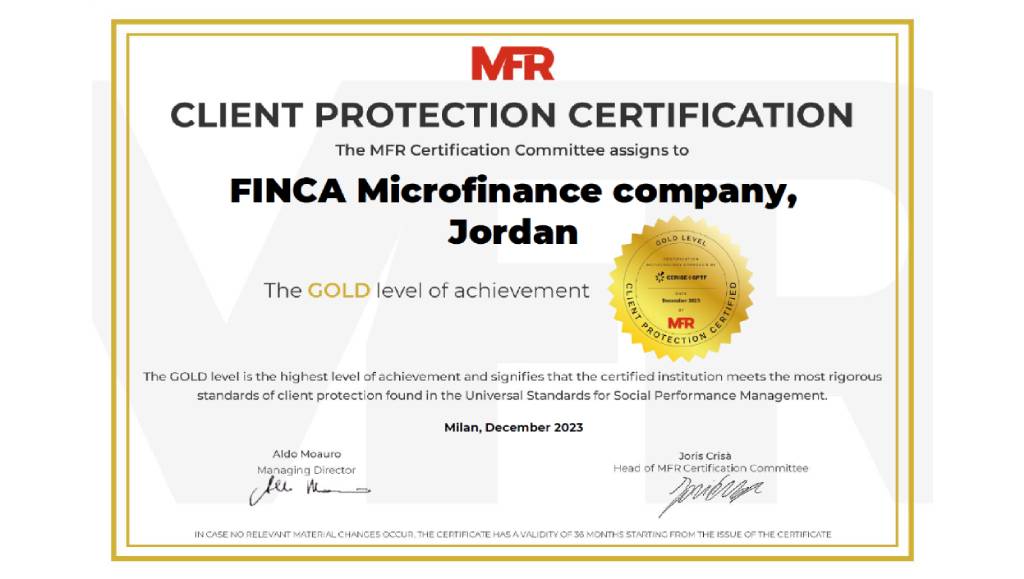 Client Protection Certificate | FINCA Jordan